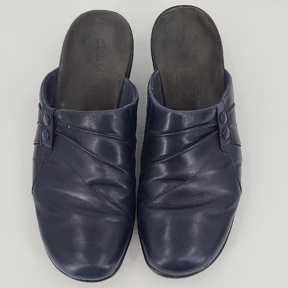 Clarks | Shoes | Clarks Blue Leather Mules | Poshmark